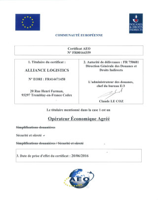 Opérateur économique agrée O.E.A | Alliance Logistics